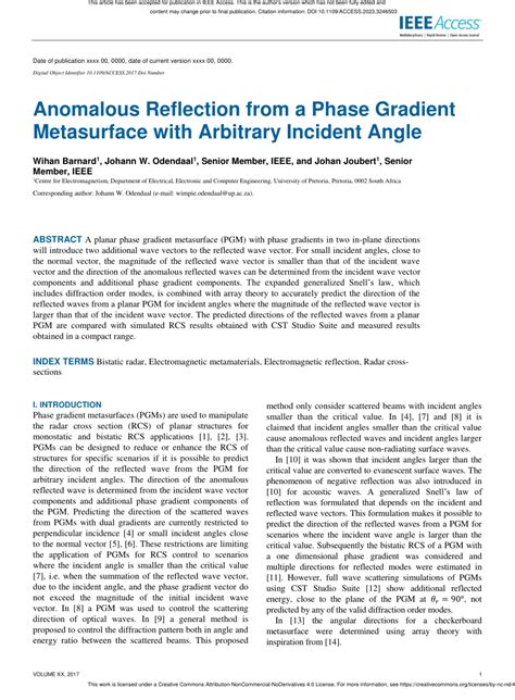 Pdf Anomalous Reflection From A Phase Gradient Metasurface With Arbitrary Incident Angle