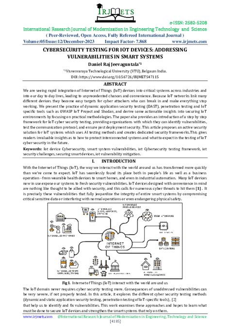 Pdf Cybersecurity Testing For Iot Devices Addressing Vulnerabilities