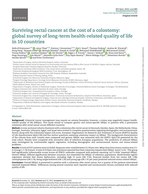 Pdf Surviving Rectal Cancer At The Cost Of A Colostomy Global Survey