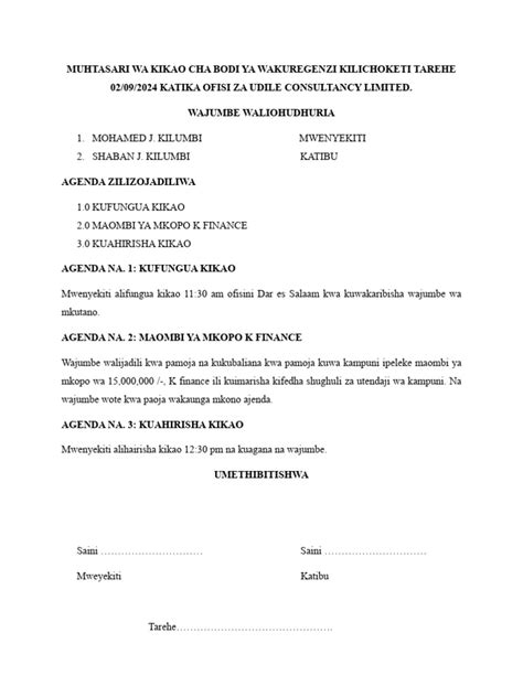 Muhtasari Wa Kikao Pdf