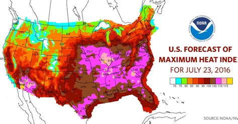 U S Forecast Of Maximum Heat Index For July 23 2016