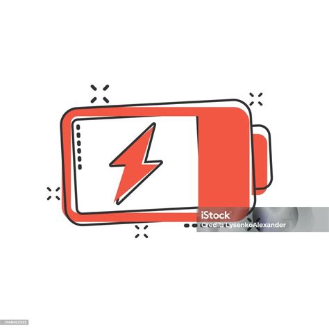 만화 스타일의 배터리 아이콘 흰색 격리 된 배경에 누적 만화 벡터 그림 에너지 충전기 스플래시 효과 비즈니스 컨셉 가득 찬에 대한 스톡 벡터 아트 및 기타 이미지 Istock