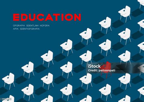 필기 패드 3d 등각투영 패턴 교육 교실 컨셉 포스터 및 배너 수평 디자인 일러스트 첨부 의자 복사 공간 벡터 Eps 10 대학교에 대한 스톡 벡터 아트 및 기타 이미지
