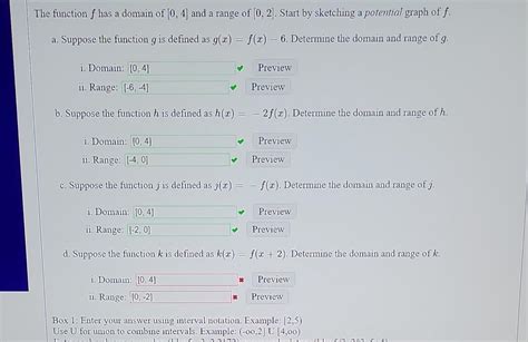 solved the function f has a domain of [0 4] and a range of