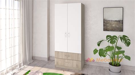 Гардероб Джеймс двукрилни сонома арвен с бял гланц ️ ТОП Цена — МебелМаг