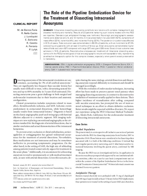 Pdf Pipeline Embolization Device For Intracranial Aneurysms