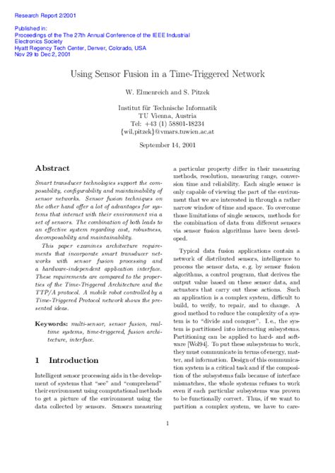 Pdf Using Sensor Fusion In A Time Triggered Network