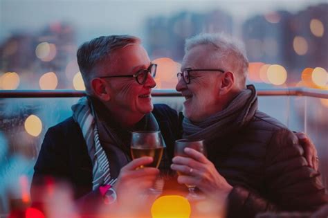 Premium Photo Mature Gay Couple Toasting On Romantic Urban Evening