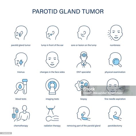 Parotid Gland Tumor Symptoms Diagnostic And Treatment Vector Icon Set