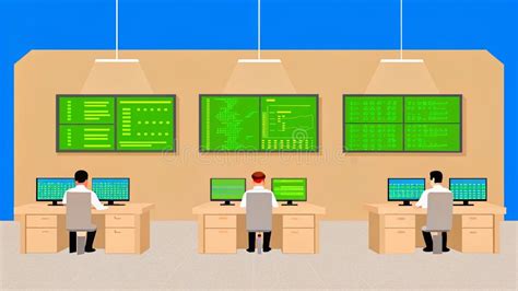 Modern Control Room With Monitors Displaying Data And Analytics Stock Illustration
