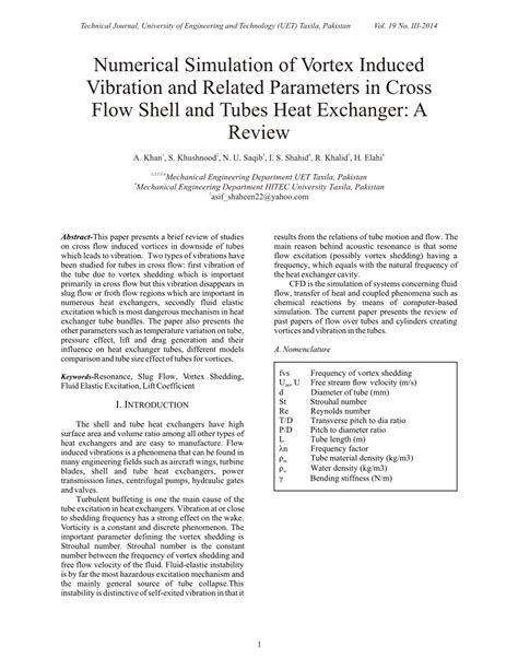 PDF Numerical Simulation Of Vortex Induced Vibration And Related Parameters In Cross Flow