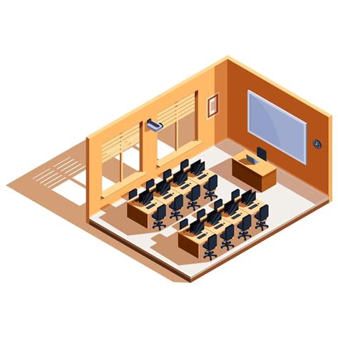 Premium Vector Isometric School Computer Class Vector Illustration
