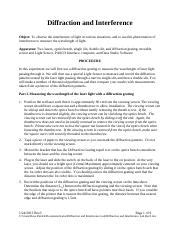 Diffraction And Interference Lab Pdf Diffraction And Interference Object To Observe The