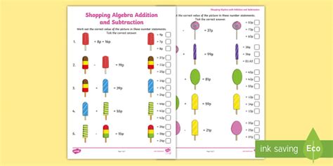Algebra Addition Subtraction Worksheet Primary Resource