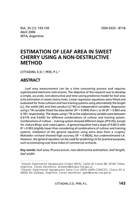 Pdf Estimation Of Leaf Area In Sweet Cherry Using A Non Destructive Method
