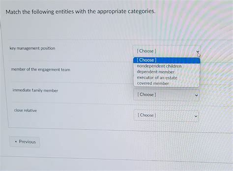 Solved Match The Following Entities With The Appropriate
