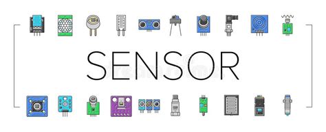 Sensor Module Iot Infrared Icons Set Vector Stock Illustration
