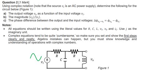 Solved Using Complex Notation Note That The Source 𝑣𝑖 Is