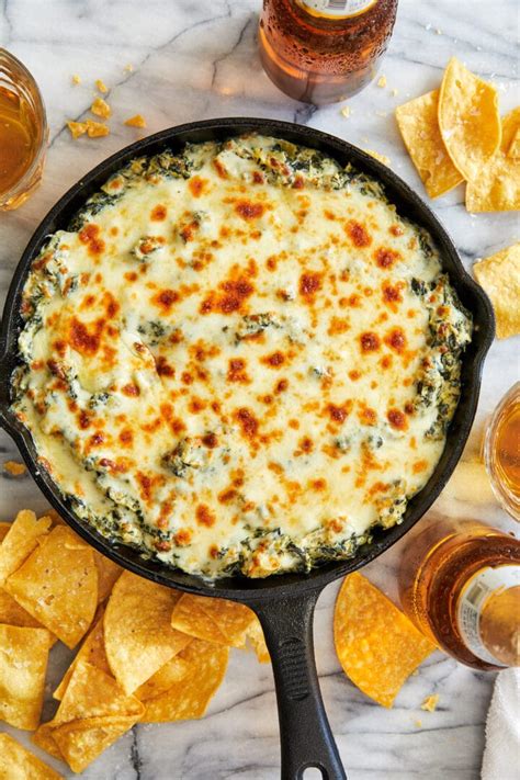 Easy Baked Hot Spinach And Artichoke Dip Recipe In A Skillet