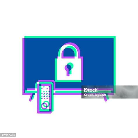 자물쇠가 있는 Tv 흰색 배경에 두 가지 색상이 오버레이된 아이콘 3차원 형태에 대한 스톡 벡터 아트 및 기타 이미지 3차원 형태 Tv 보기 개념 Istock