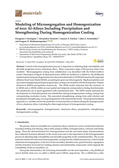 Pdf Modeling Of Microsegregation And Homogenization Of 6xxx Al Alloys