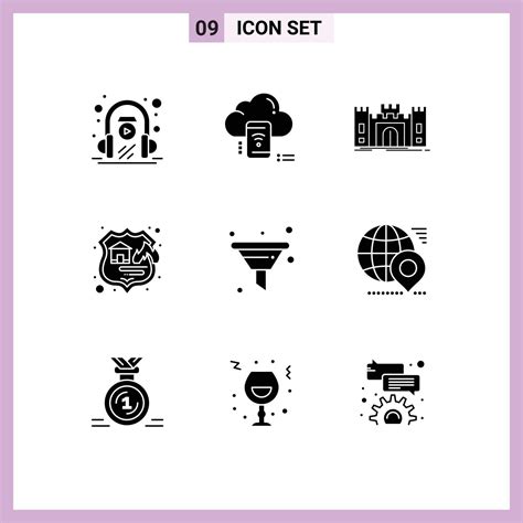 Set Of 9 Modern Ui Icons Symbols Signs For Storage Hosting Connected Firewall Fortress Editable
