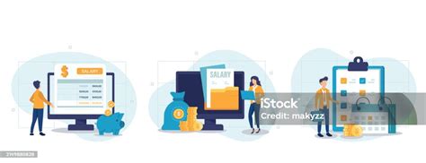 재무 관리 집합 비즈니스 회계 조직 및 감사 개념 급여 명세서 및 급여 보고서를 계산하고 작성하는 문자 벡터 일러스트 레이 션입니다 조언에 대한 스톡 벡터 아트 및 기타