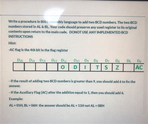 Solved Write A Procedure In 8086 Assembly Language To Add