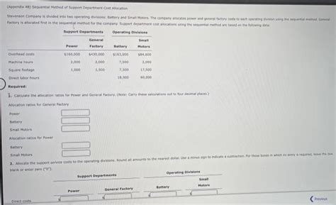 Solved Appendix 48 Sequential Method Of Support Department