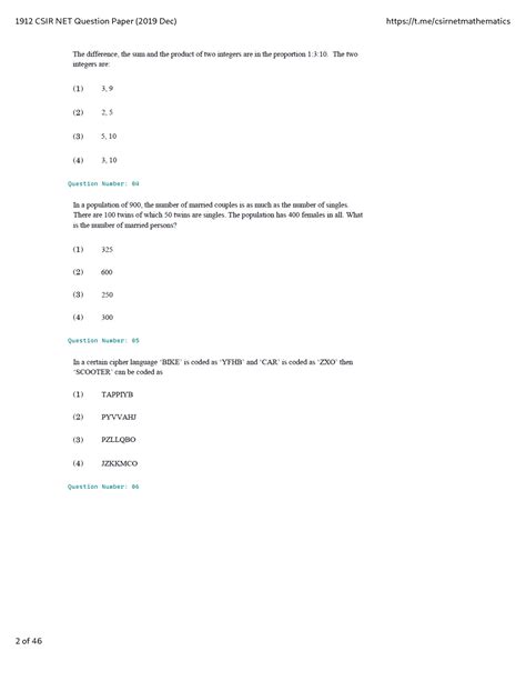 SOLUTION Csir Net Dec 2019 Question Paper Studypool