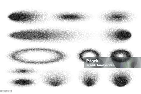 스티플 그림자 세트 점선 디자인 요소 페이딩 그라데이션 도트 플로팅 도트워크 드로잉 도트를 사용하여 차도 픽셀 분해 하프톤 효과 백색 잡음 거친 질감 벡터 일러스트레이션