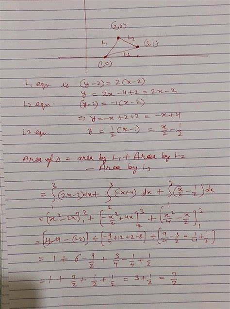 12 using integration the area of region bounded by the triangle whose