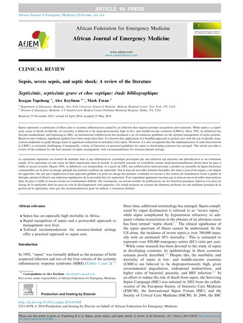 Pdf Sepsis Severe Sepsis And Septic Shock A Review Of The Literature