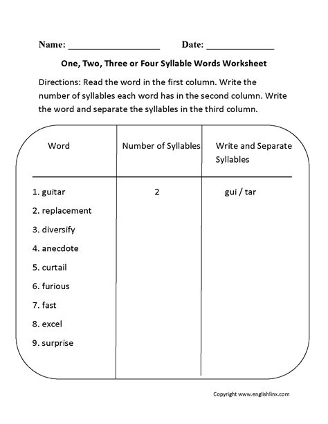 Counting Syllables Worksheet Grade 2