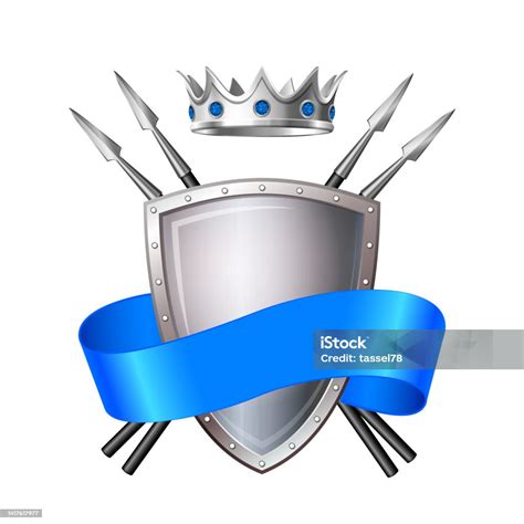 교차 된 창 리본 기사 왕관 및 방패가있는 팔의 벡터 전령 코트 갑옷에 대한 스톡 벡터 아트 및 기타 이미지 갑옷 경쟁 경호 Istock