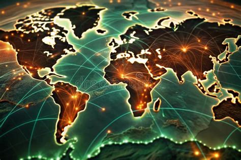 Illuminated Global Connectivity Map Generative Ai Stock Illustration Illustration Of Continent