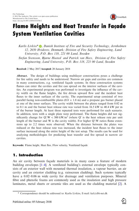 Pdf Flame Heights And Heat Transfer In Façade System Ventilation Cavities