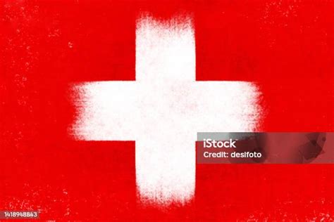 스위스 국기 배너 템플릿 수평 얼룩진 예술적 복고풍 그런 지 빨간색 배경에 흰색 색상의 얼룩진 페인트 스트로크 크로스 또는 스위스 국기와 같은 플러스 기호 스위스 국기에