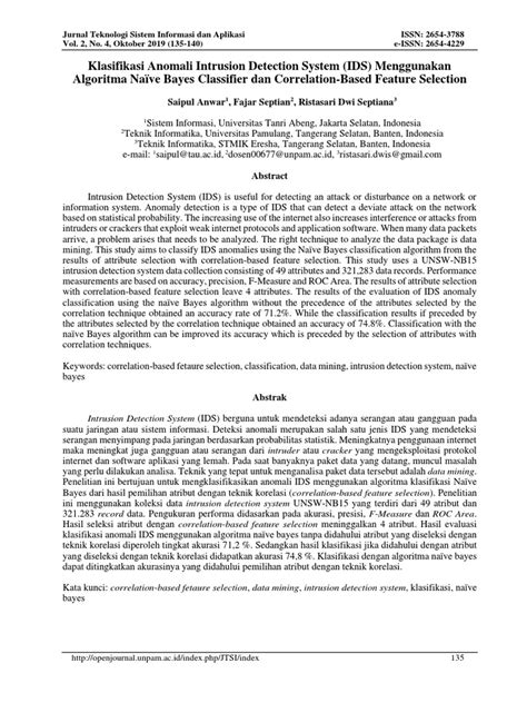 Ids Anomaly Classification Using Naive Bayes And Correlation Based Feature Selection Pdf