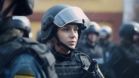 Premium Photo A Police Officer With A Helmet On