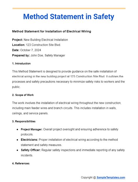 Health And Safety Method Statement Template Health And Safety Risk