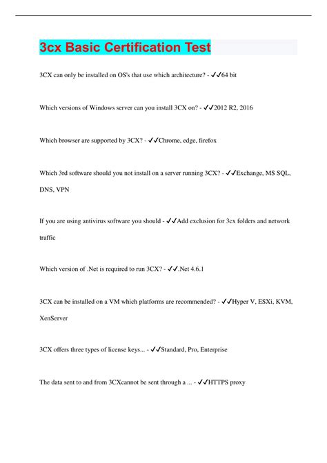 3cx Basic Certification Test 30 Questions With 100 Correct Answers