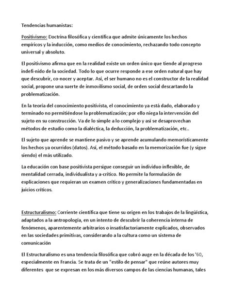 Tendencias Humanistas Pdf Positivismo Science