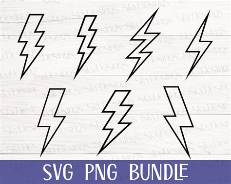 Lightning Bolt Svg Bundle Flash Outline Clipart Digital Download