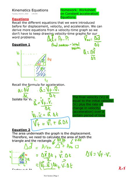 Kinematics Equations 01 Equations Recall The Different Equations That We Were Introduced