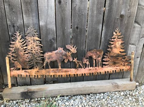 Moose In Trees Crosscut Saw Metal Wall Art Buyngood Etsy Wall Art