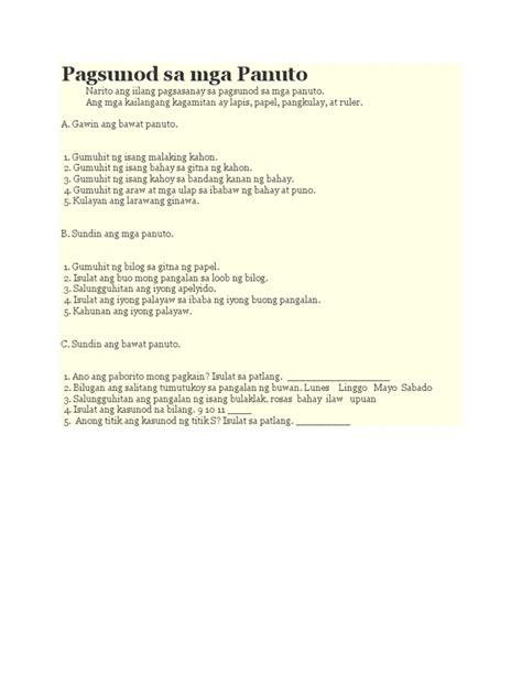 Pagsunod Sa Mga Panuto Aktibiti Pdf