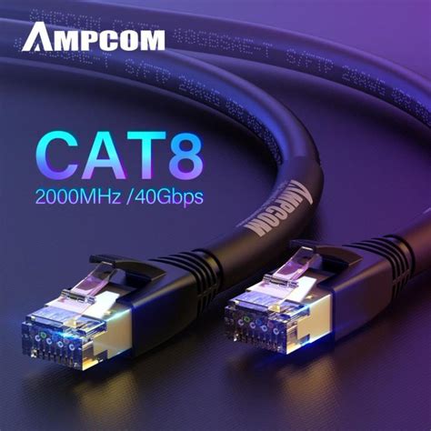 Ampcom Cat8 Ethernet Cable 40gbps Super Speed Rj45 Cat8 Network Cable Gold Plated Connector S