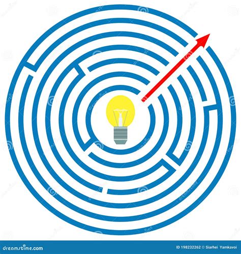 Circular Maze With Arrow Which Indicates The Shortest Path Through The