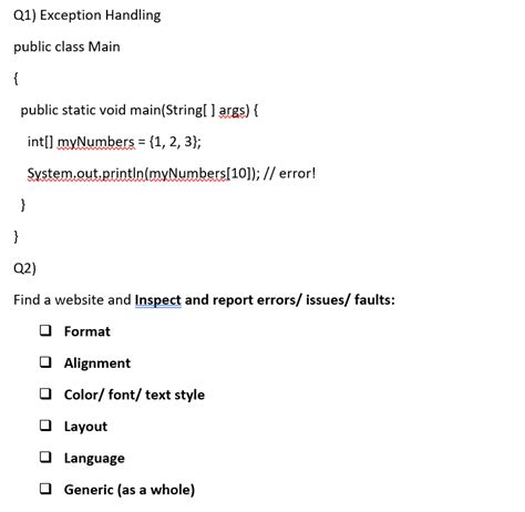 Solved Q Exception Handling Public Class Main Public Chegg